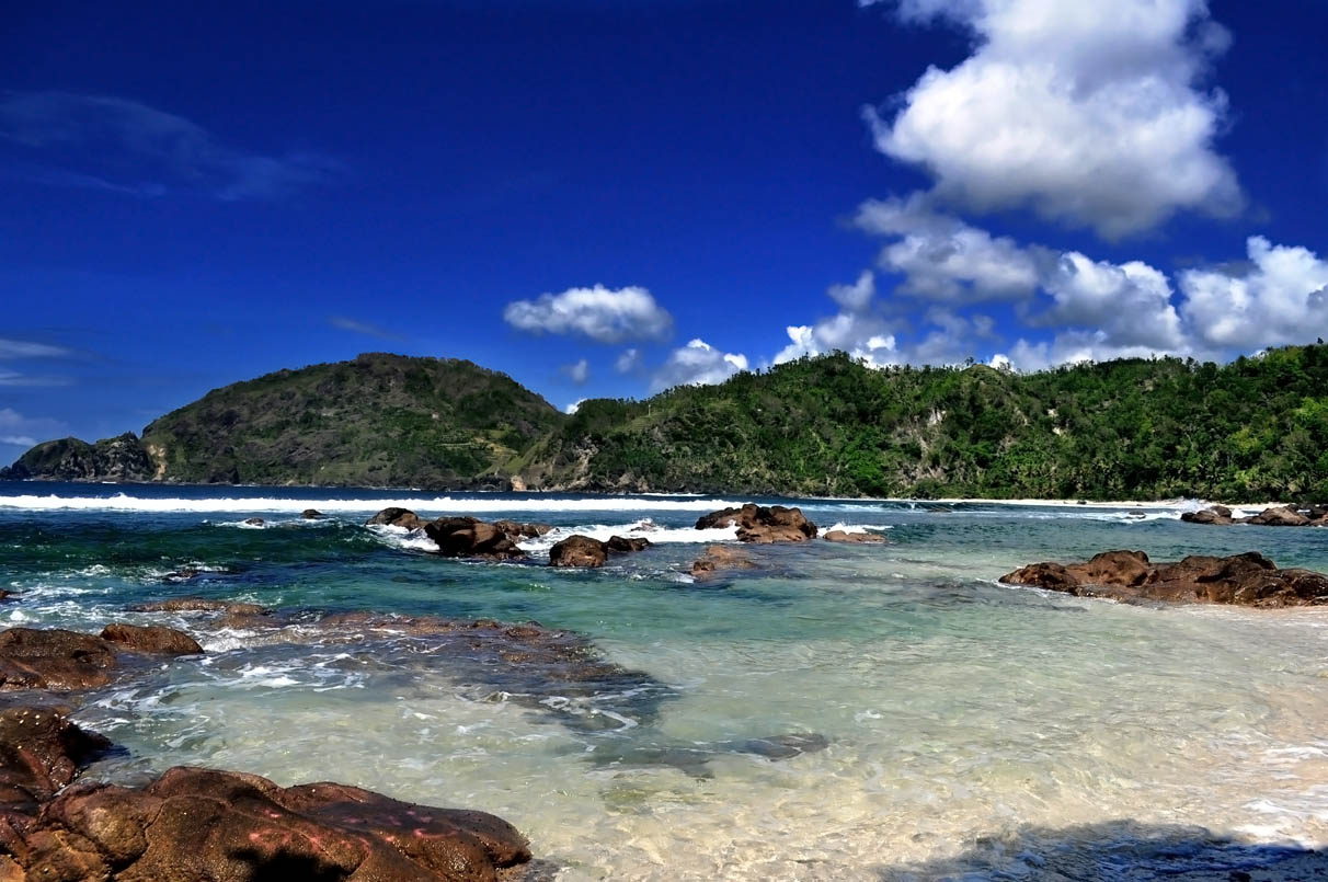 Swimming in Natural Pool of Java Southern Sea, Wediombo Beach ...