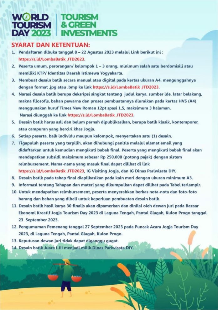 Lomba Batik "Jogja Tourism Day 2023" (Pendaftaran 8 - 22 Agustus 2023 ...